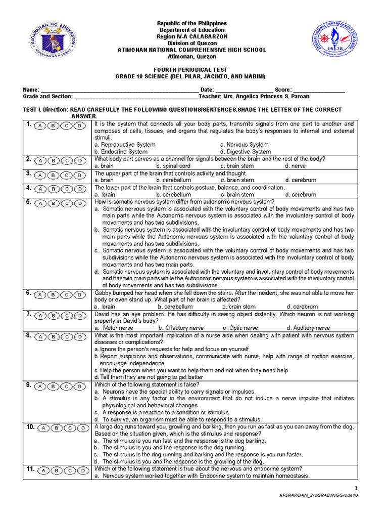 Grade 10 Third Grading Examination in Science | PDF | Menstrual Cycle ...