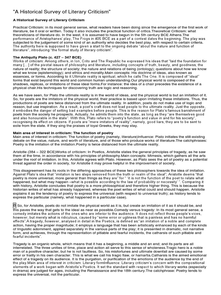 Historical Overview of Literary Criticism | PDF | Aristotle | Reason