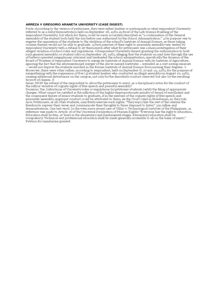 Arreza V Gregorio Araneta University | PDF | Freedom Of Speech | First ...