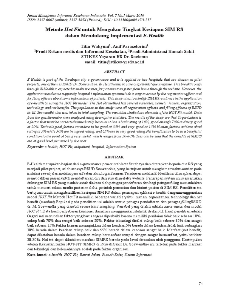 Hot Fit Method for E-Health Readiness | PDF | Library Science | Health Care