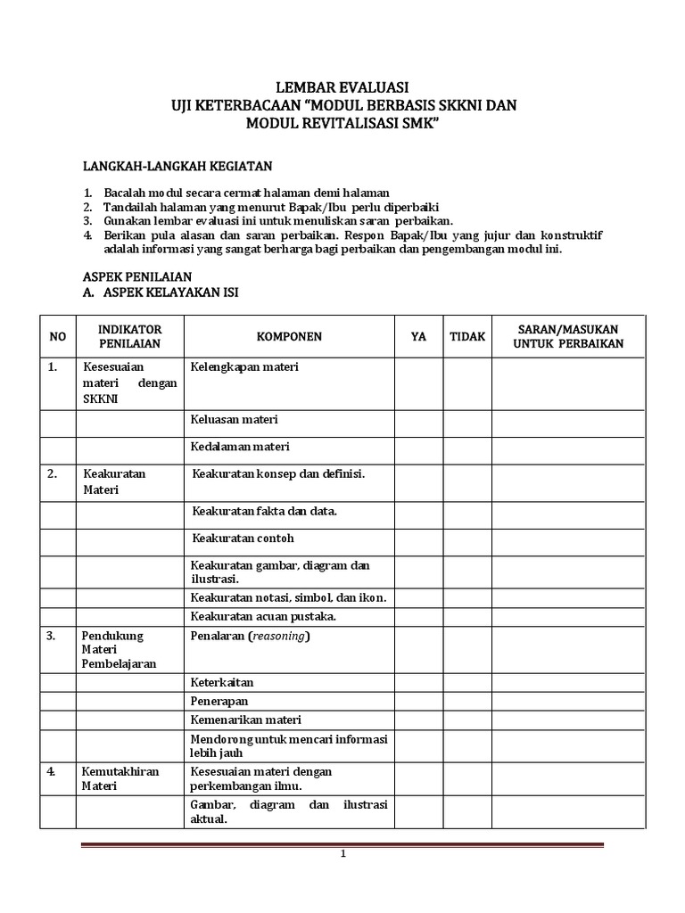 Instrumen Uji Keterbacaan Modul | PDF