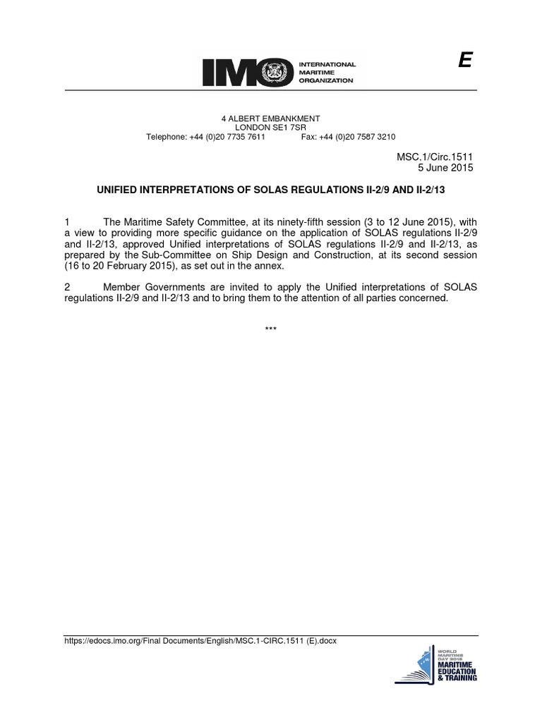 MSC 1 Circ 1511 - Unified Interpretations of SOLAS Regulations II-2 - 9 & II-2 - 13 | PDF | Duct ...