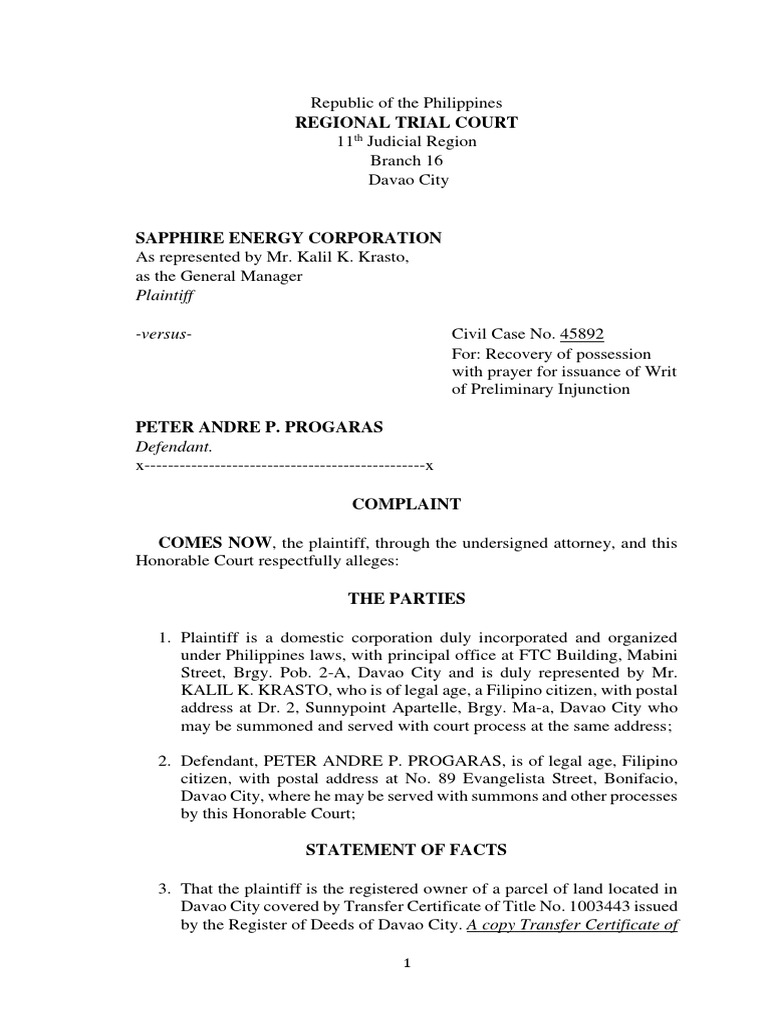 Complaint With Application For Preliminary Injunction | PDF ...