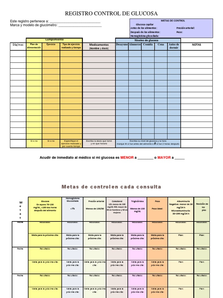 Registro Control de Glucosa | PDF | Medicina | Especialidades Medicas