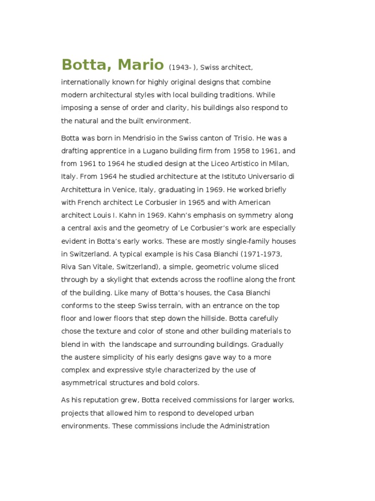 Mario Botta | PDF | Switzerland | Aesthetics