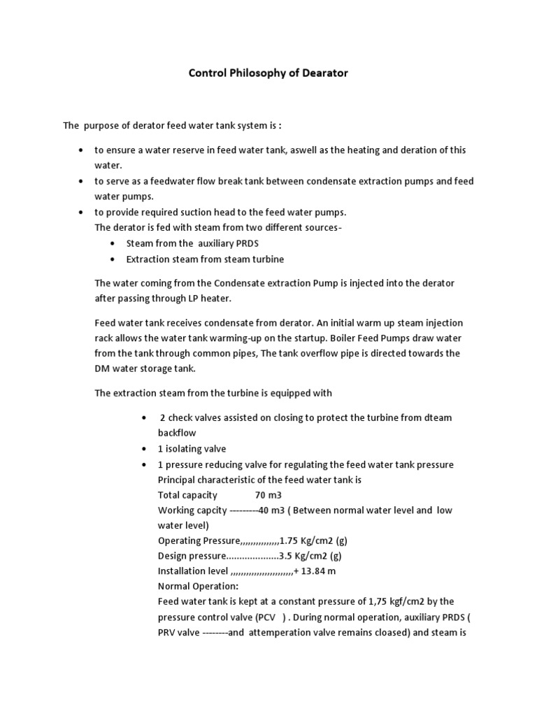Control Philosophy of Dearator System | PDF | Pump | Valve
