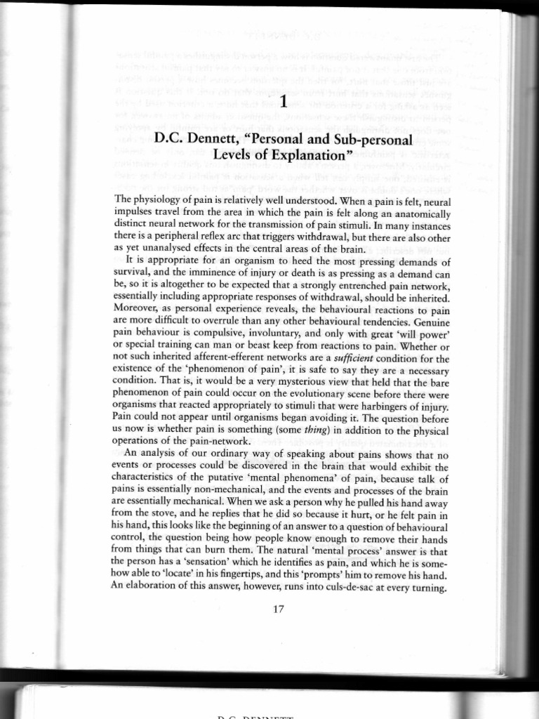 D.C Dennett (9-1) - Personal and Sub-Personal Levels of Explanation ...
