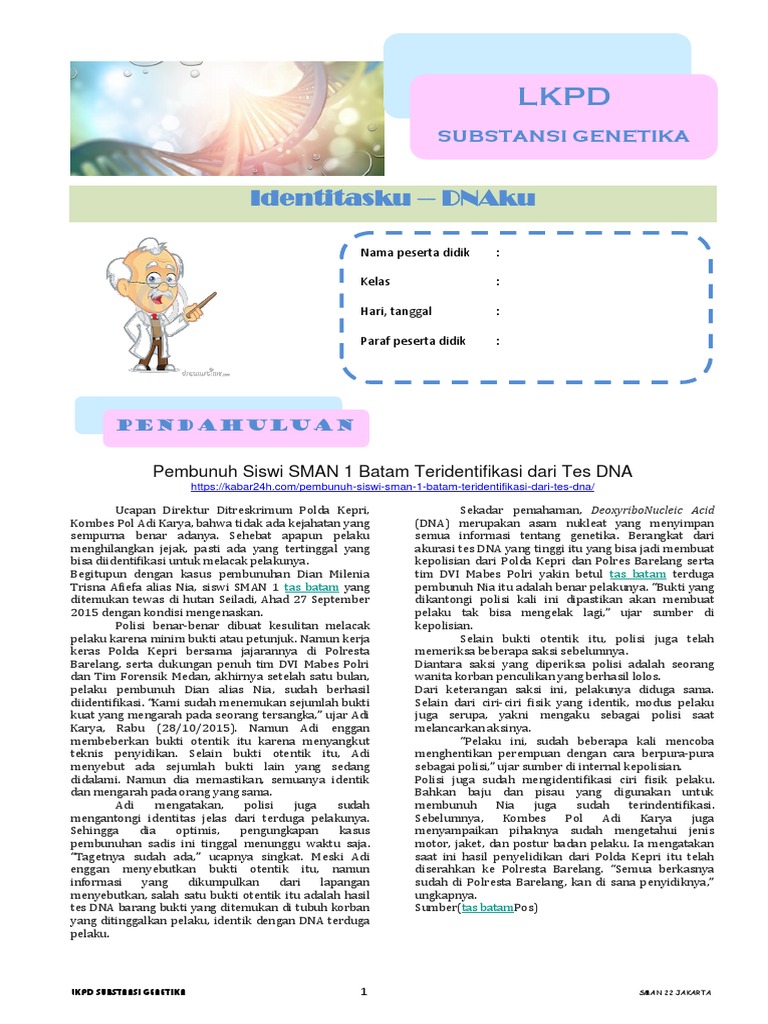LKPD - Substansi Genetika-Struktur Dna Kromosom | PDF