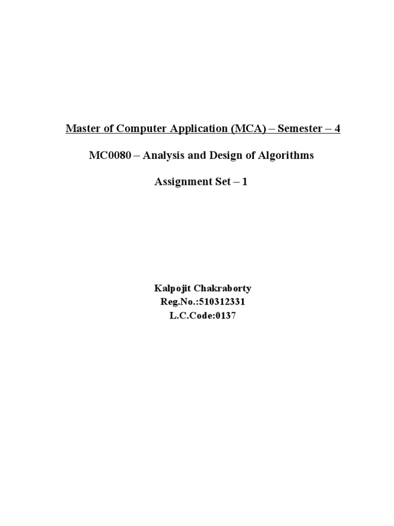 Master of Computer Application (MCA) - Semester - 4 MC0080 - Analysis and Design of Algorithms ...