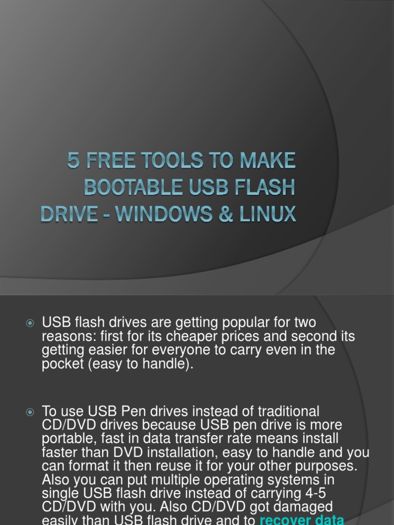 FREE Tools To Make Bootable USB Flash | PDF | Usb Flash Drive | Booting