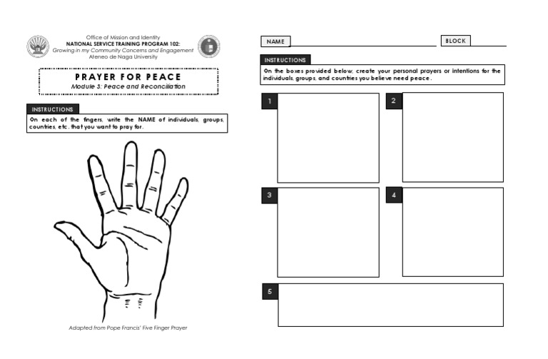 01 Prayer For Peace Worksheet | PDF