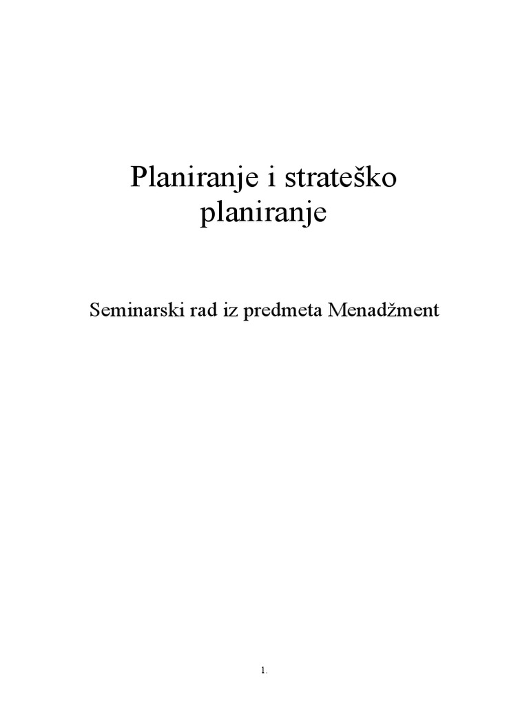 Planiranje I Stratesko Planiranje | PDF