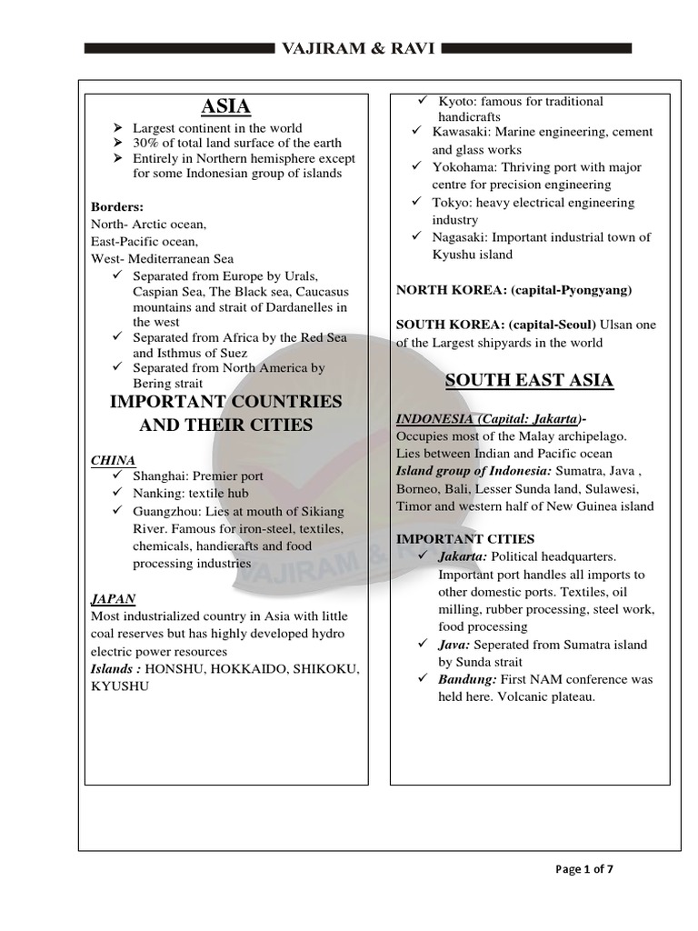 Handout On Asia by Mr. Amit Garg | PDF | Asia | Southeast Asia