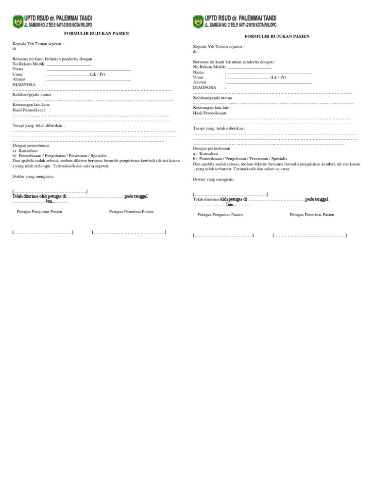 Formulir Rujukan Pasien | PDF