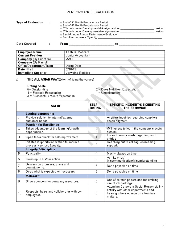 A Comprehensive Performance Evaluation of Junior Accountant Leah C ...