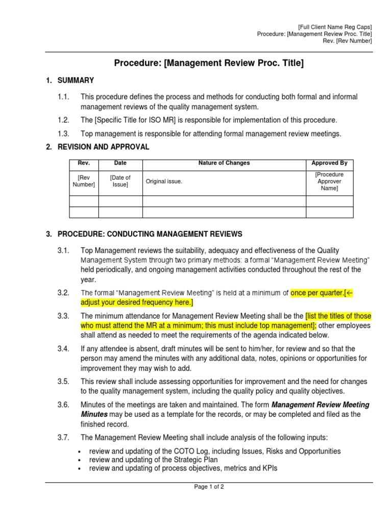 Procedure - Management Review | PDF | Quality Management | Quality ...