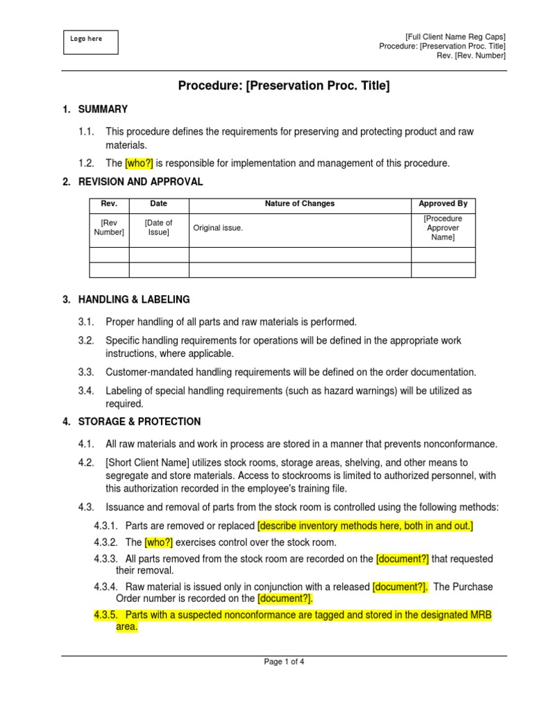 Procedure - Product Preservation - Rev 0 | PDF | Shelf Life | Packaging ...