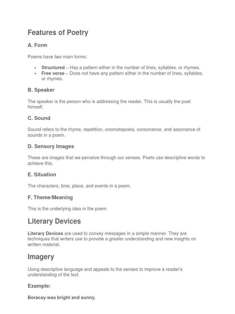 Features of Poetry | PDF | Rhyme | Poetry