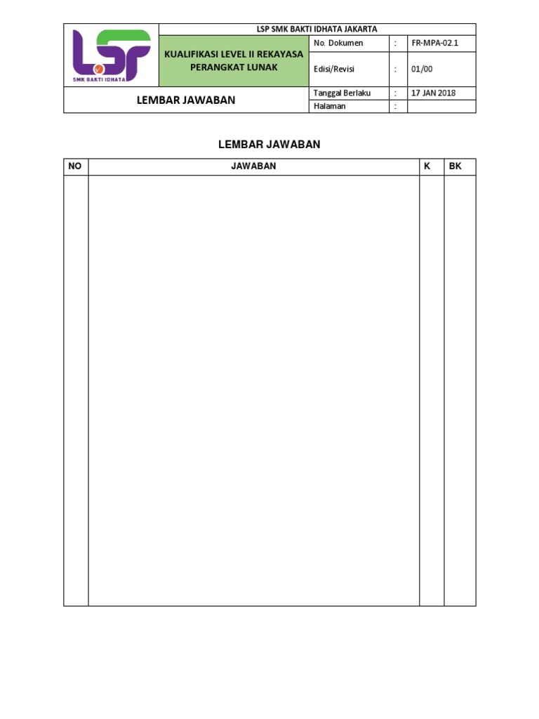 LSP Lembar Jawaban Essay | PDF