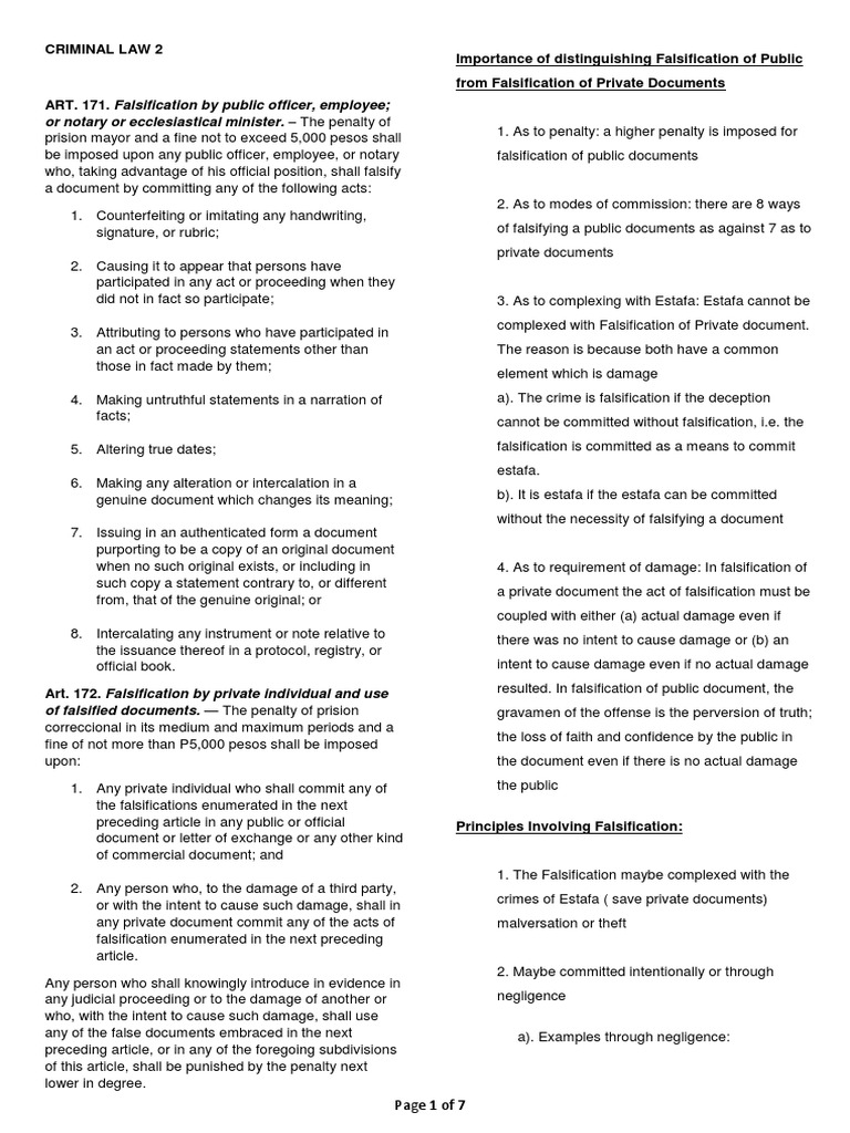 171 v. 172 of The RPC | PDF | Forgery | Falsifiability