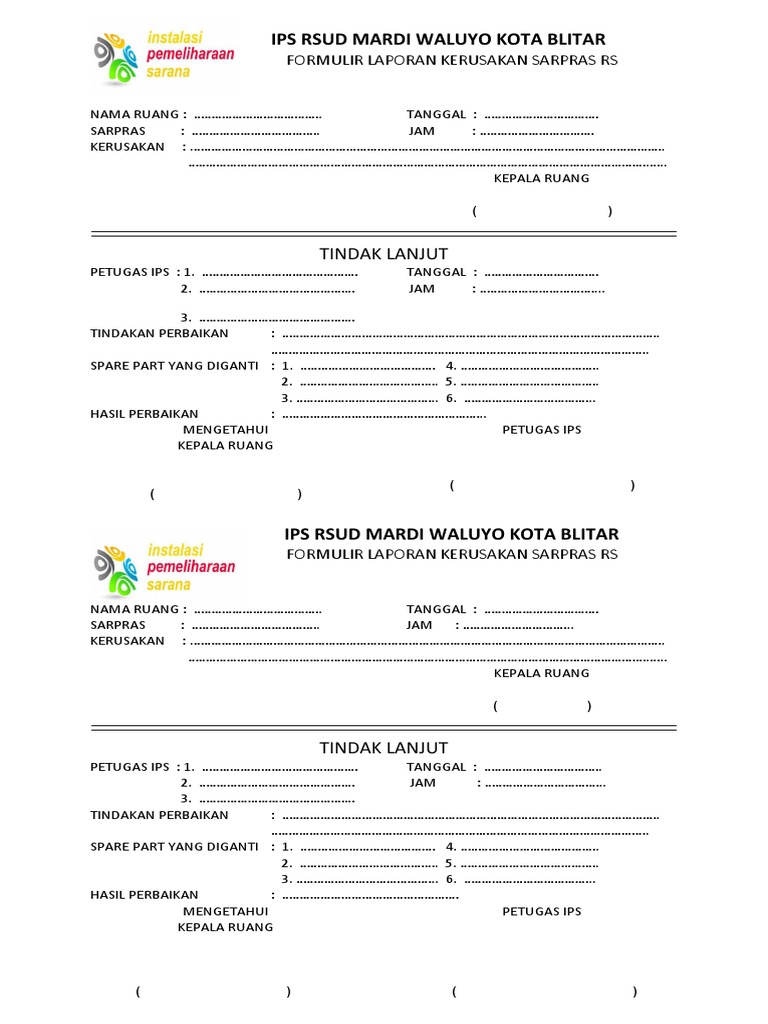 Form Laporan Sarpras | PDF