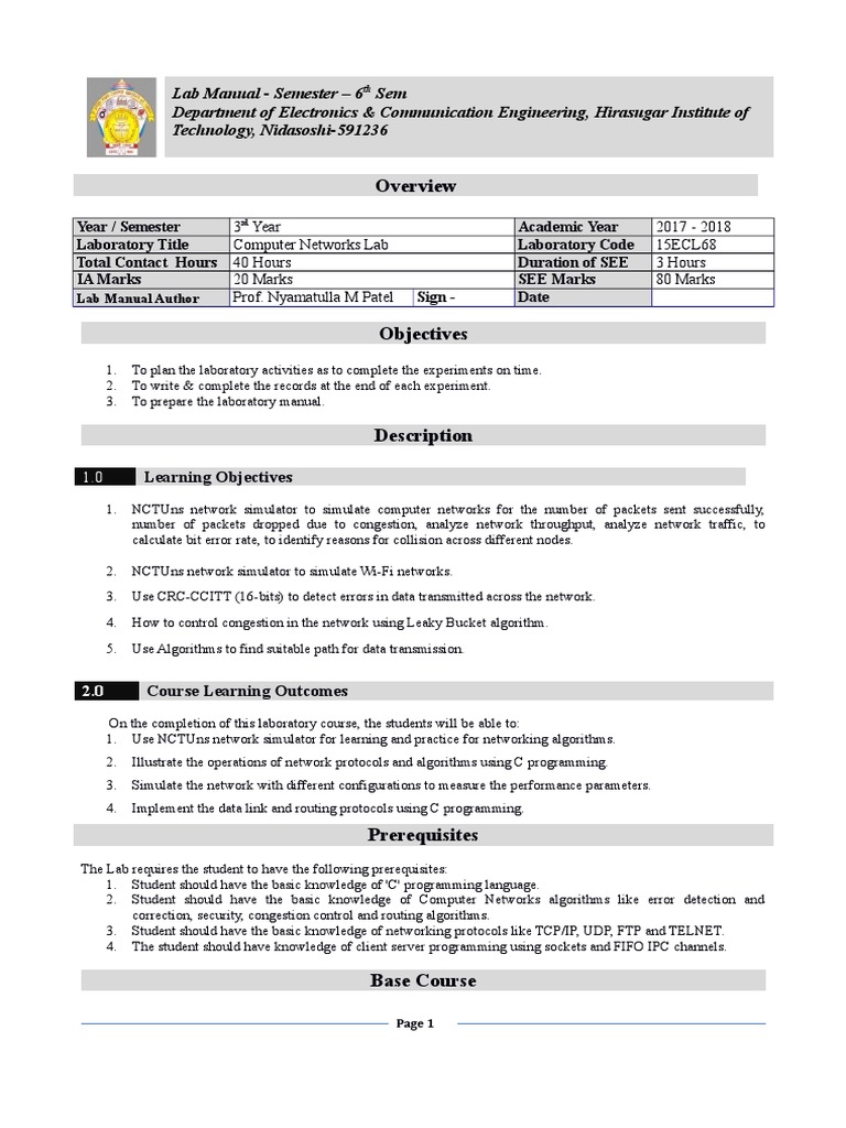 CN Lab Manual ECE 6th Sem | PDF | Ethernet | Internet Protocol Suite