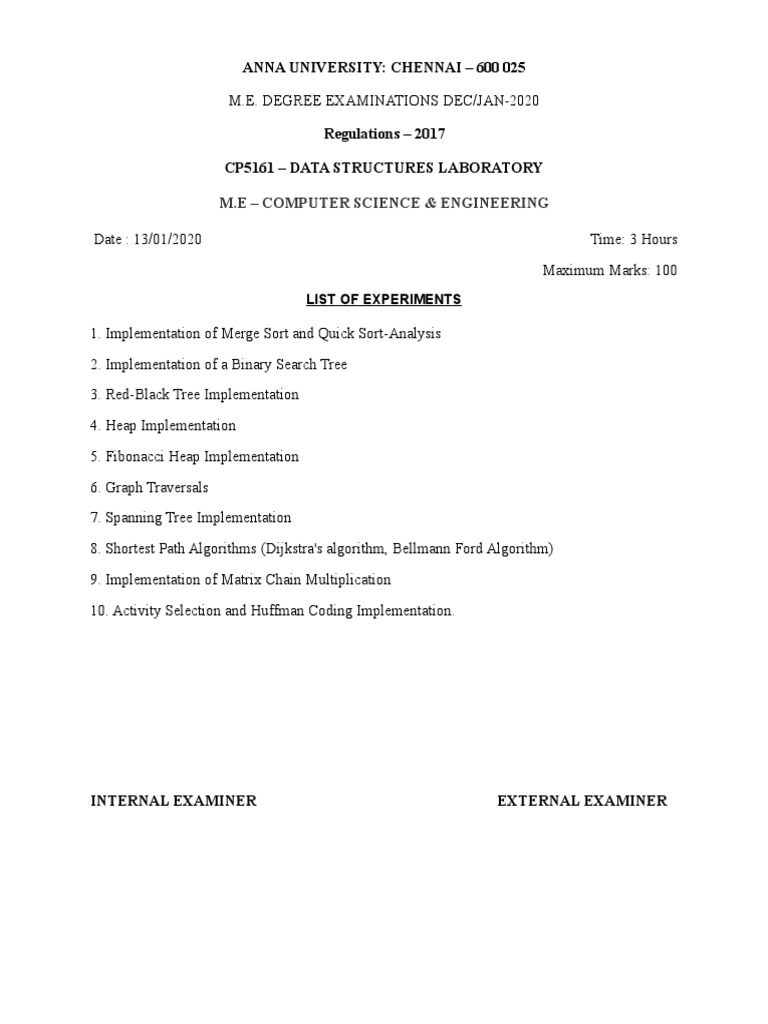 QUESTION PAPER SET Data Structures CSE | PDF | Discrete Mathematics ...