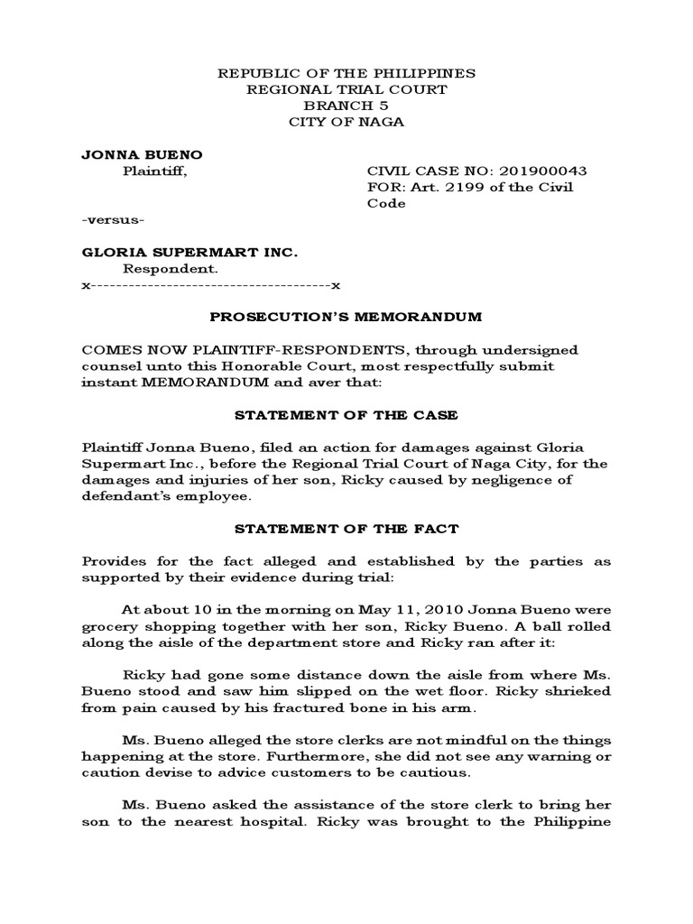 Legal Memorandum | PDF | Negligence | Damages