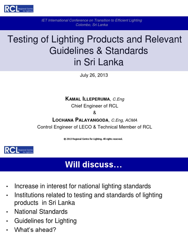 Testing of Lighting Products and Relevant Guidelines & Standards in Sri ...