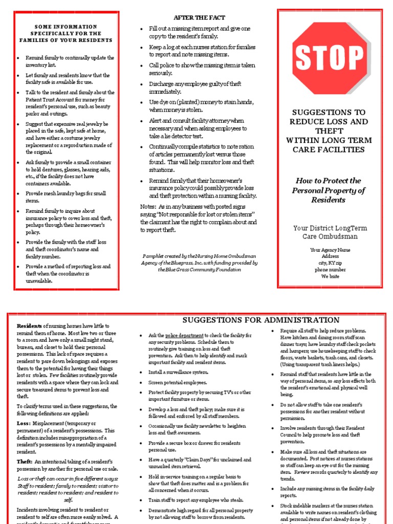 Brochure-Stop Loss and Theft | PDF | Theft | Nursing Home Care