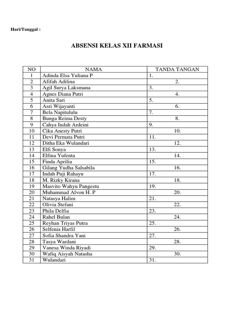 Absensi Class Meeting | PDF