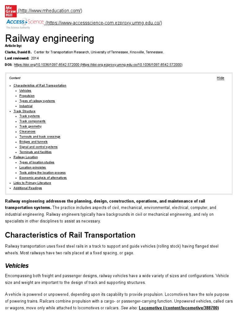 Railway Engineering - AccessScience From McGraw-Hill Education | PDF ...