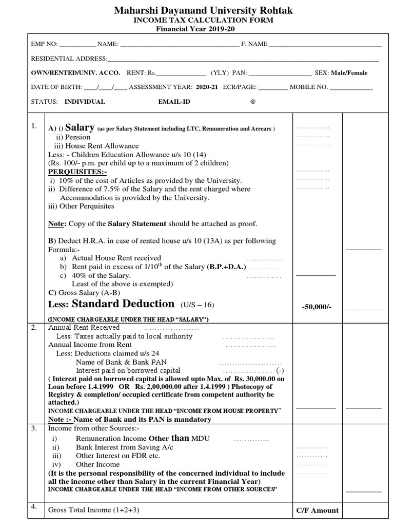 Income Tax Calculation Form 2019-20 | PDF | Income Tax | Interest