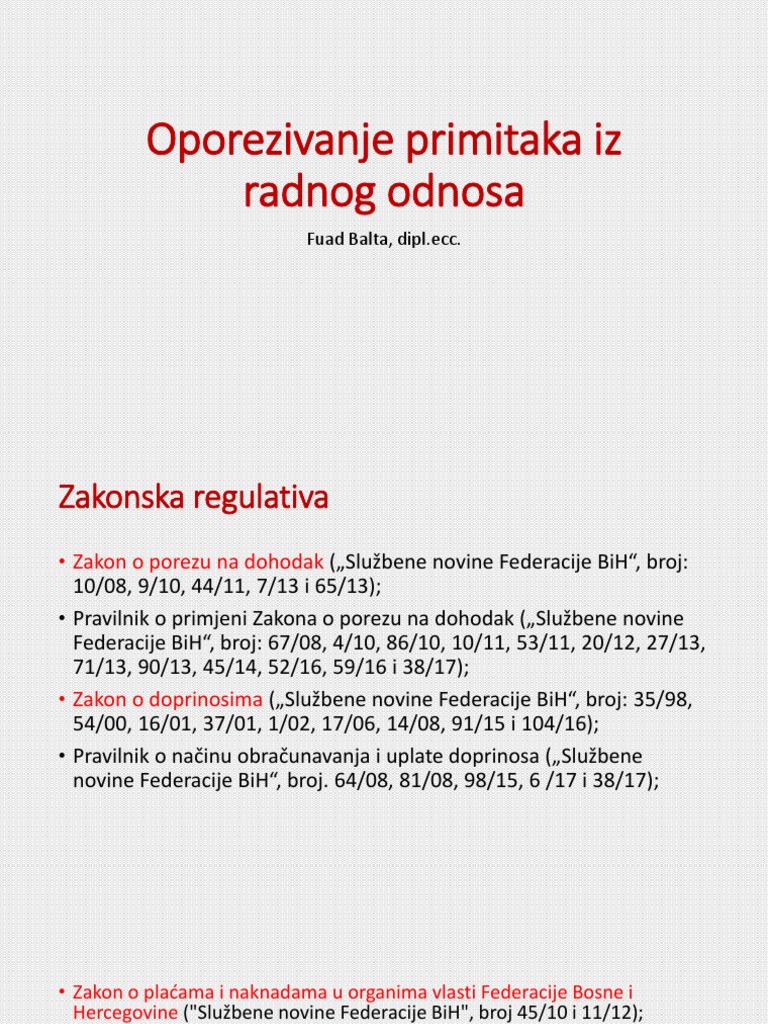 Oporezivanje Primitaka Iz Radnog Odnosa PDF | PDF