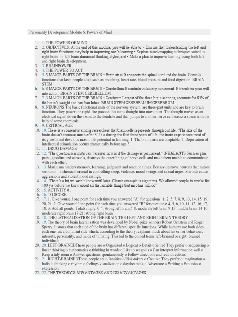 Personality Development Module 6 | PDF | Brain | Neuron