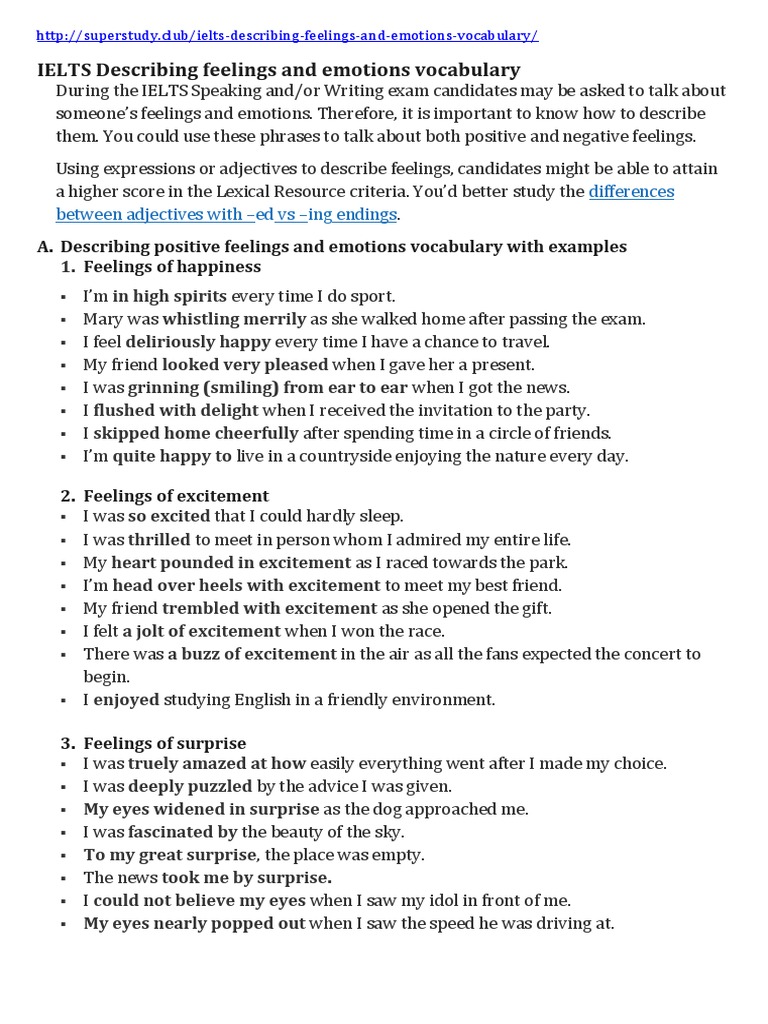 IELTS Describing Feelings and Emotions Vocabulary | PDF | Anger | Emotions