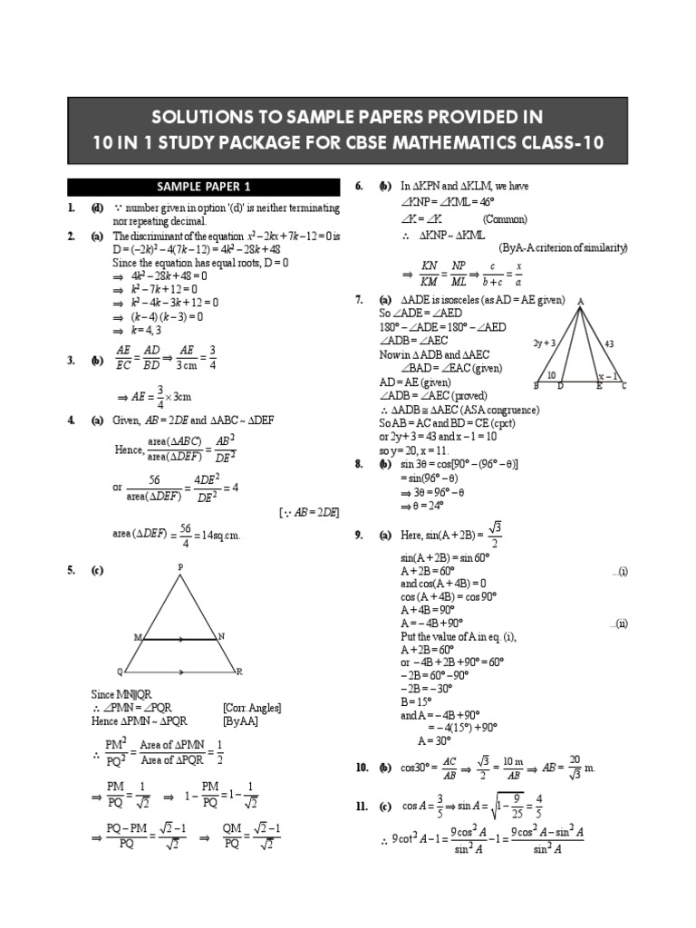 CBSE Class 10 Math Sample Paper Solutions | PDF | Mathematical Concepts ...