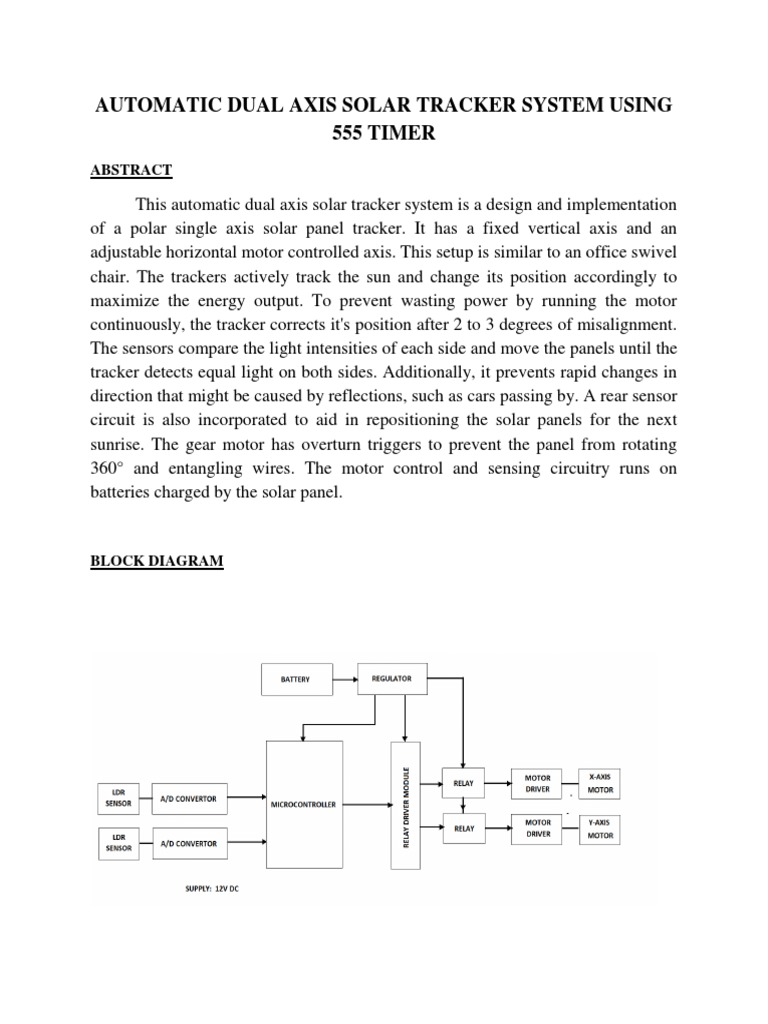 Automatic Dual Axis Solar Tracker System Using 555 Timer | PDF ...