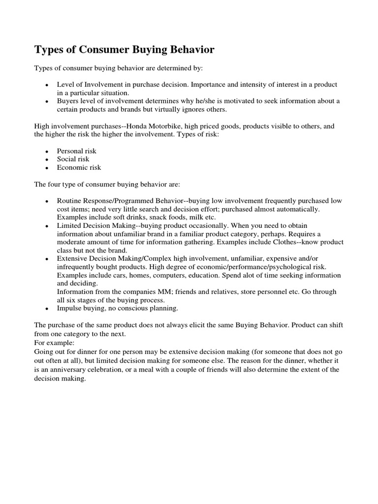 Types of Consumer Buying Behavior | PDF | Business