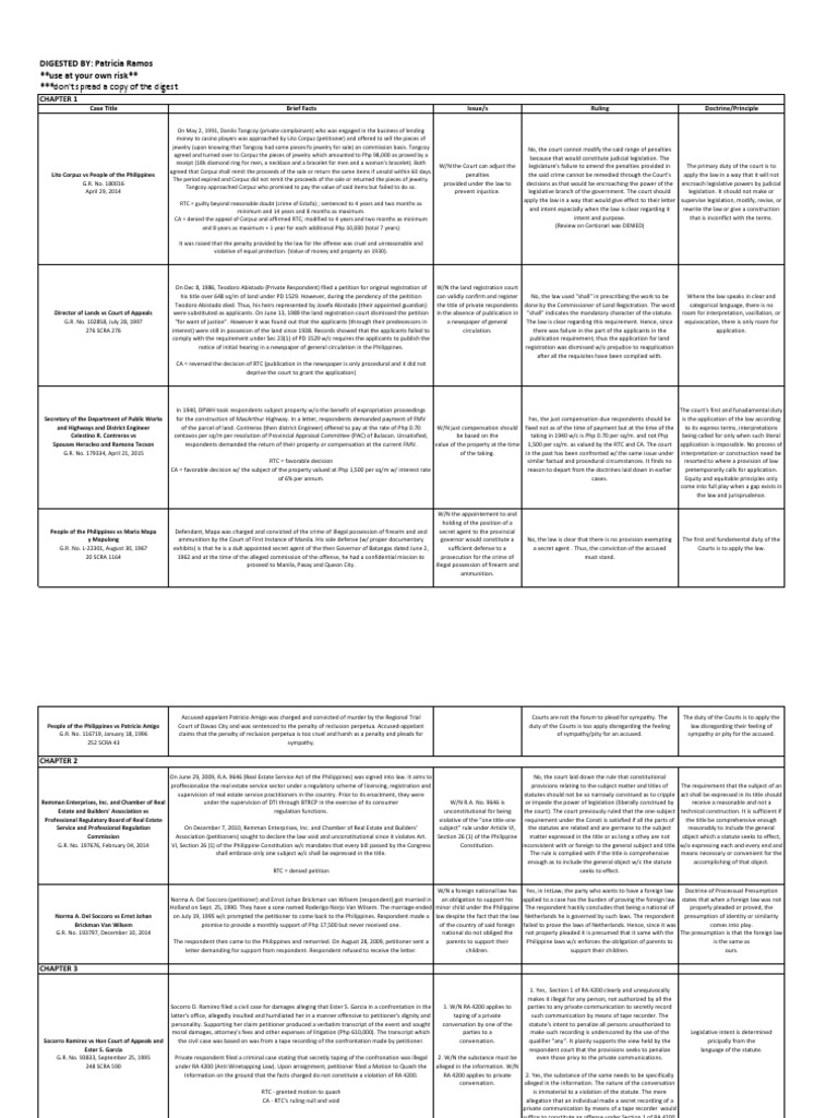 StatCon Case Digests PDF | PDF | Statutory Interpretation | Surety Bond