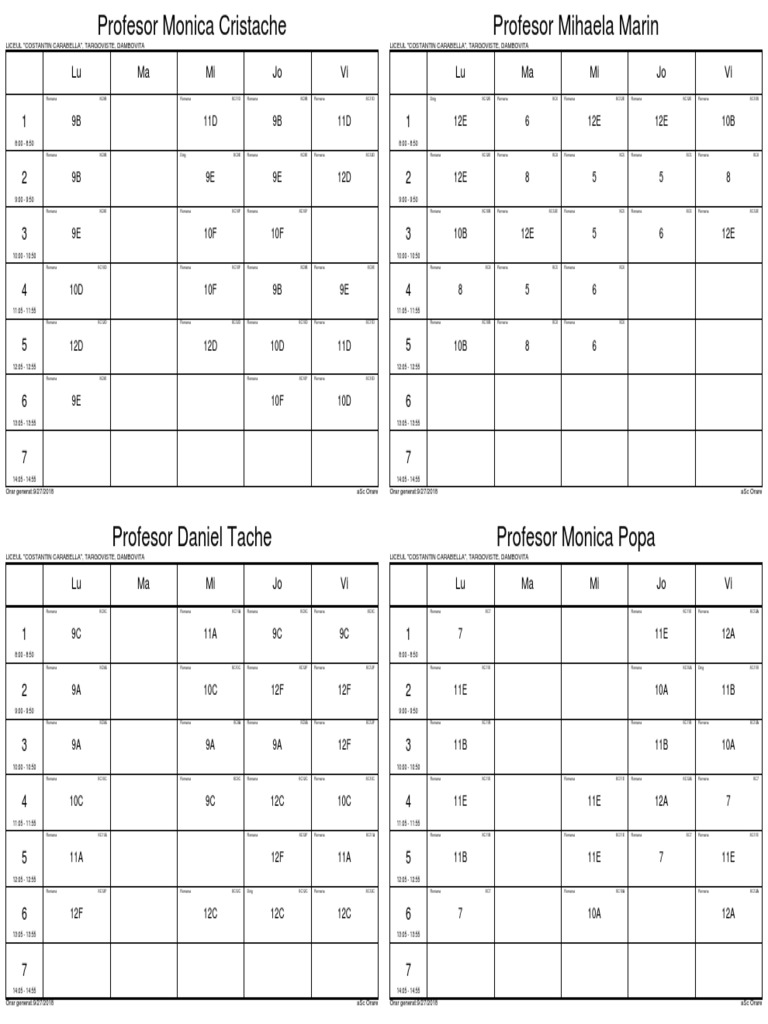 Orar Profesori | PDF