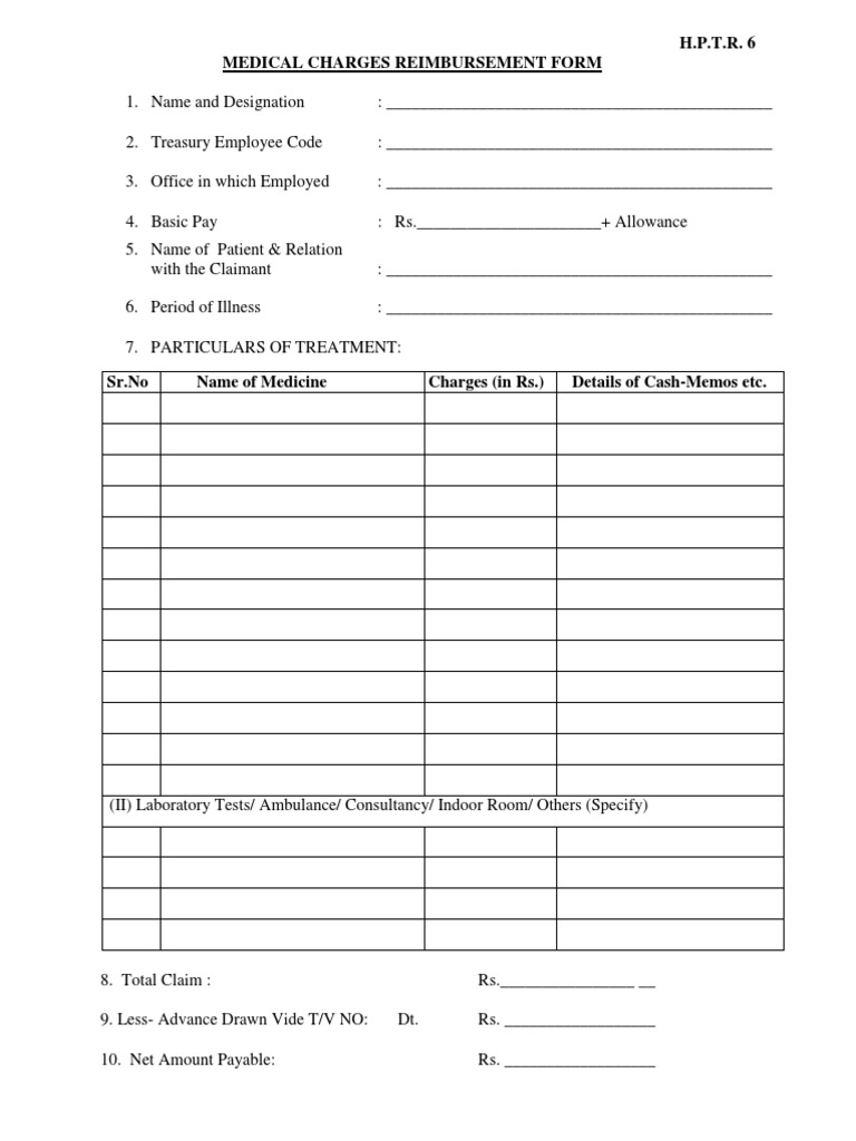 HP Medical Reimbursement Form H.P.T.R. 6 | PDF | Finance & Money Management
