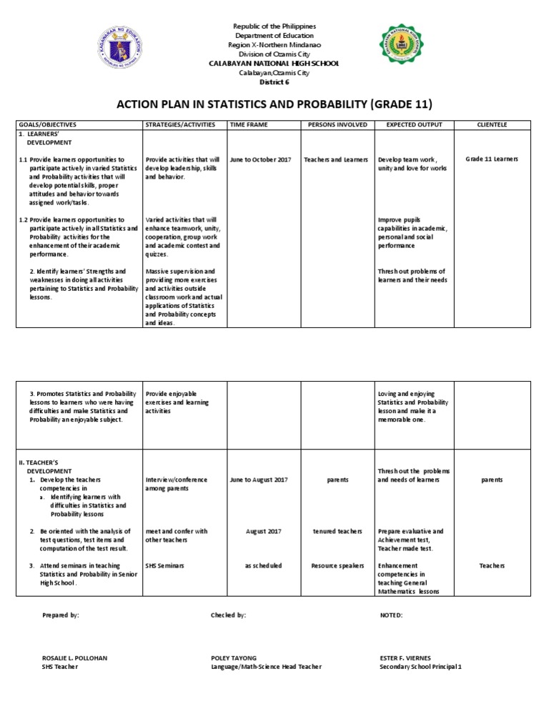 Action Plan for Grade 11 Statistics | PDF