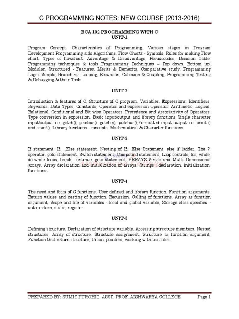 Bca 102 Programming With C PDF | PDF