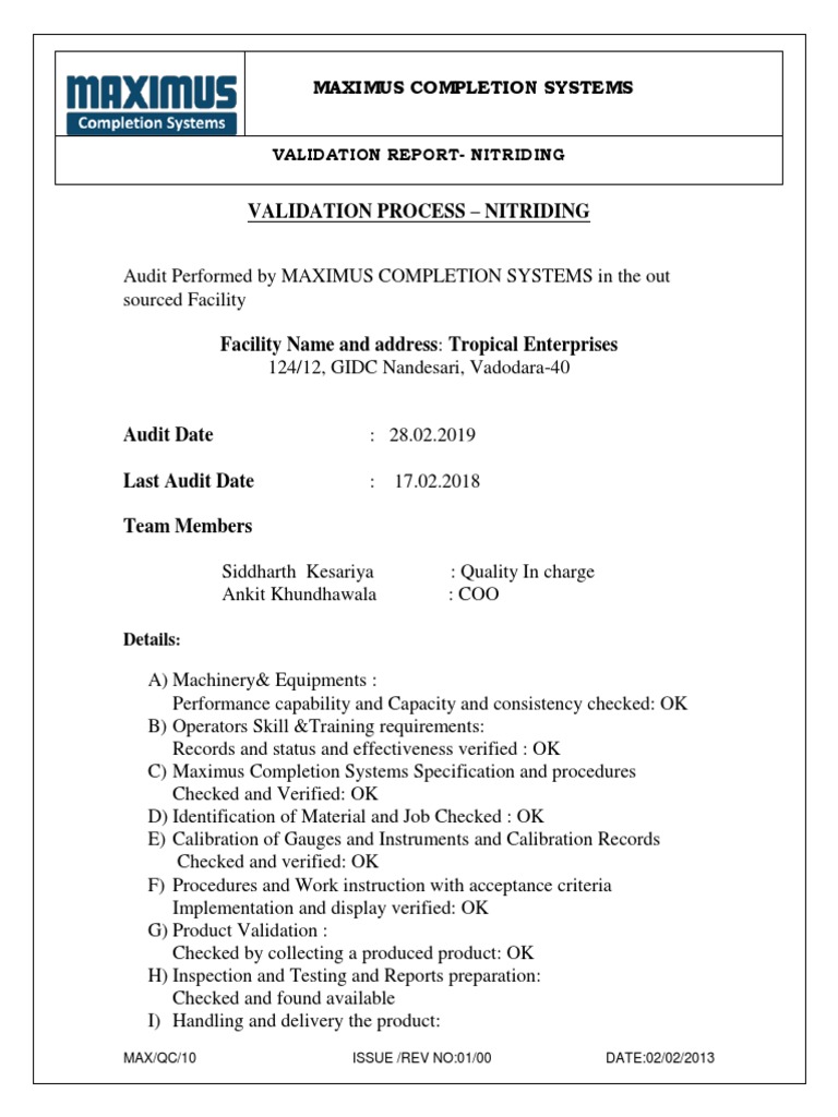 Validation Report Nitriding | PDF