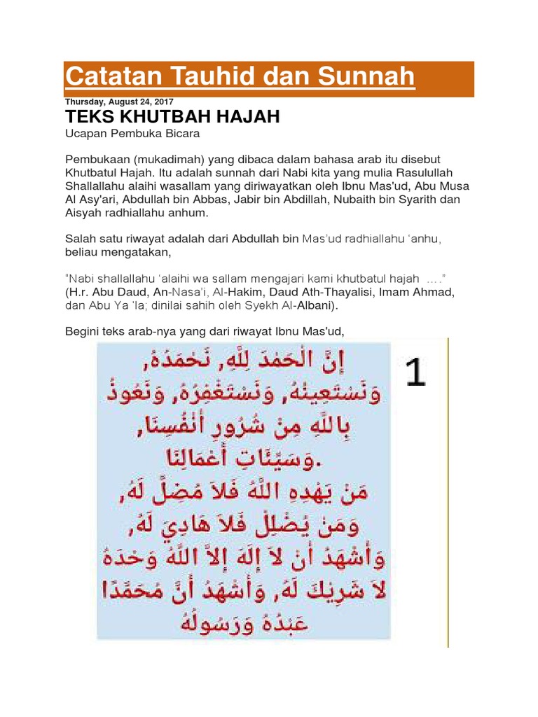 Teks Khutbah Hajah Sesuai Sunnah | PDF
