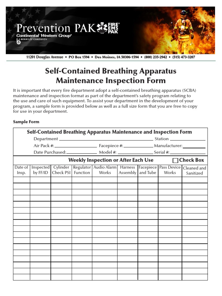 Fireems Scba Maintenance Inspection Form 042913 | PDF