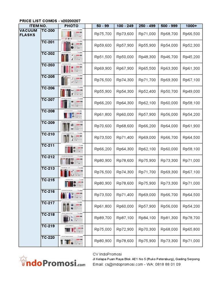 Pricelist IndoPromosi - Comos | PDF