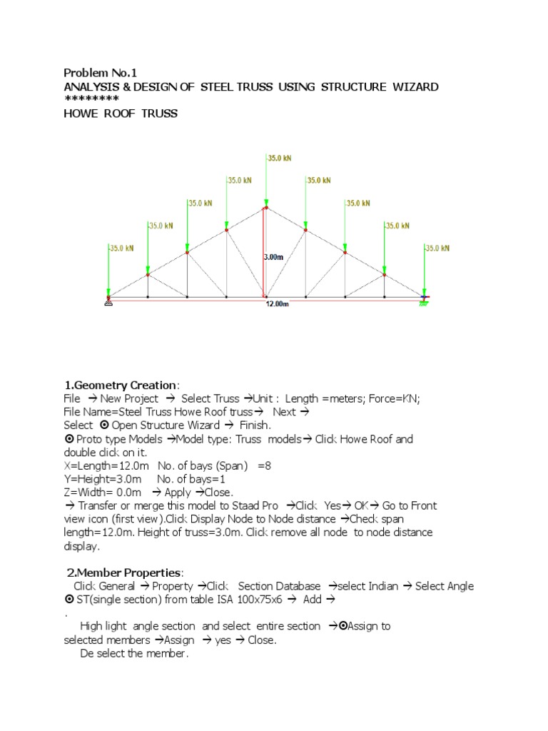 Analysis & Design of Steel Truss Using Structure Wizard in Staad | PDF