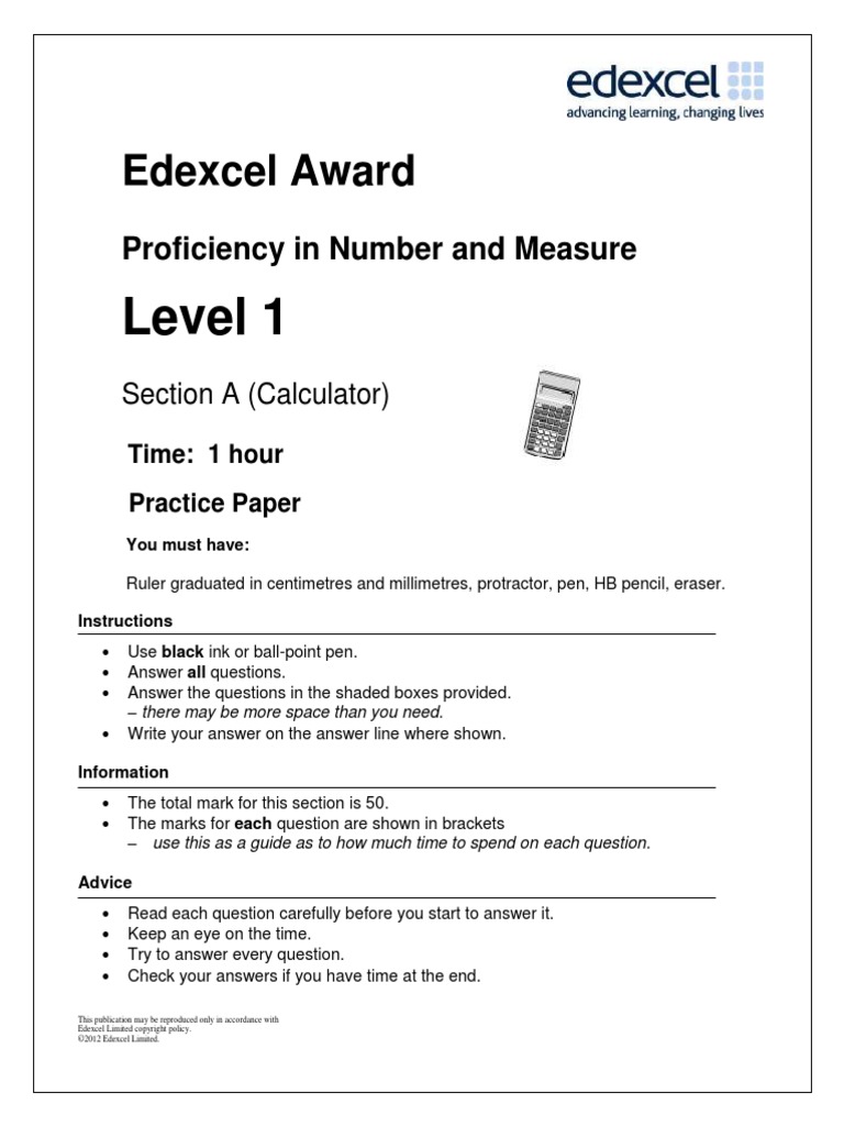 Practice Paper Level 1 Number and Measure PDF | PDF